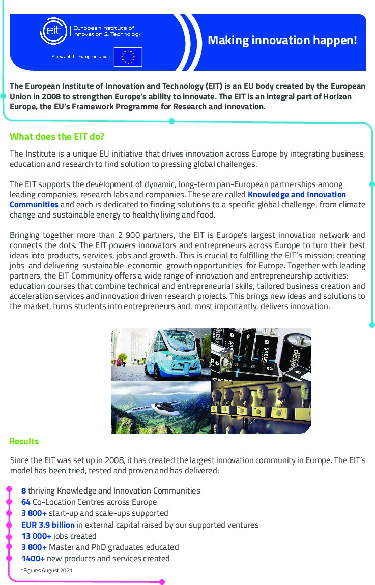 EIT at a glance factsheet | European Institute of Innovation ...